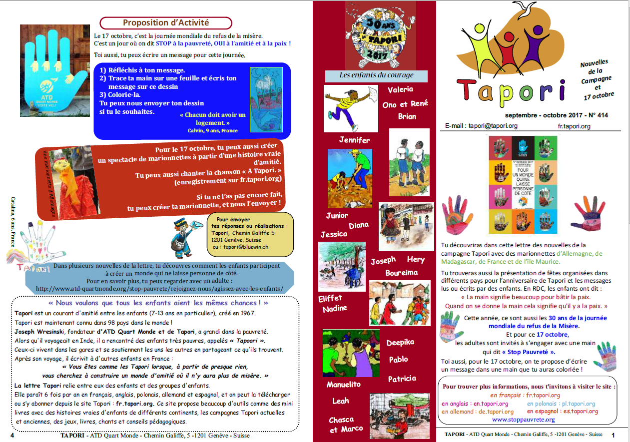 Lettre Tapori | Nº 414 - ATD Quart Monde International
