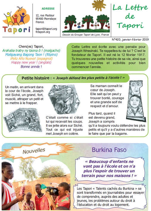 Lettre Tapori | N°420 - ATD Quart Monde International
